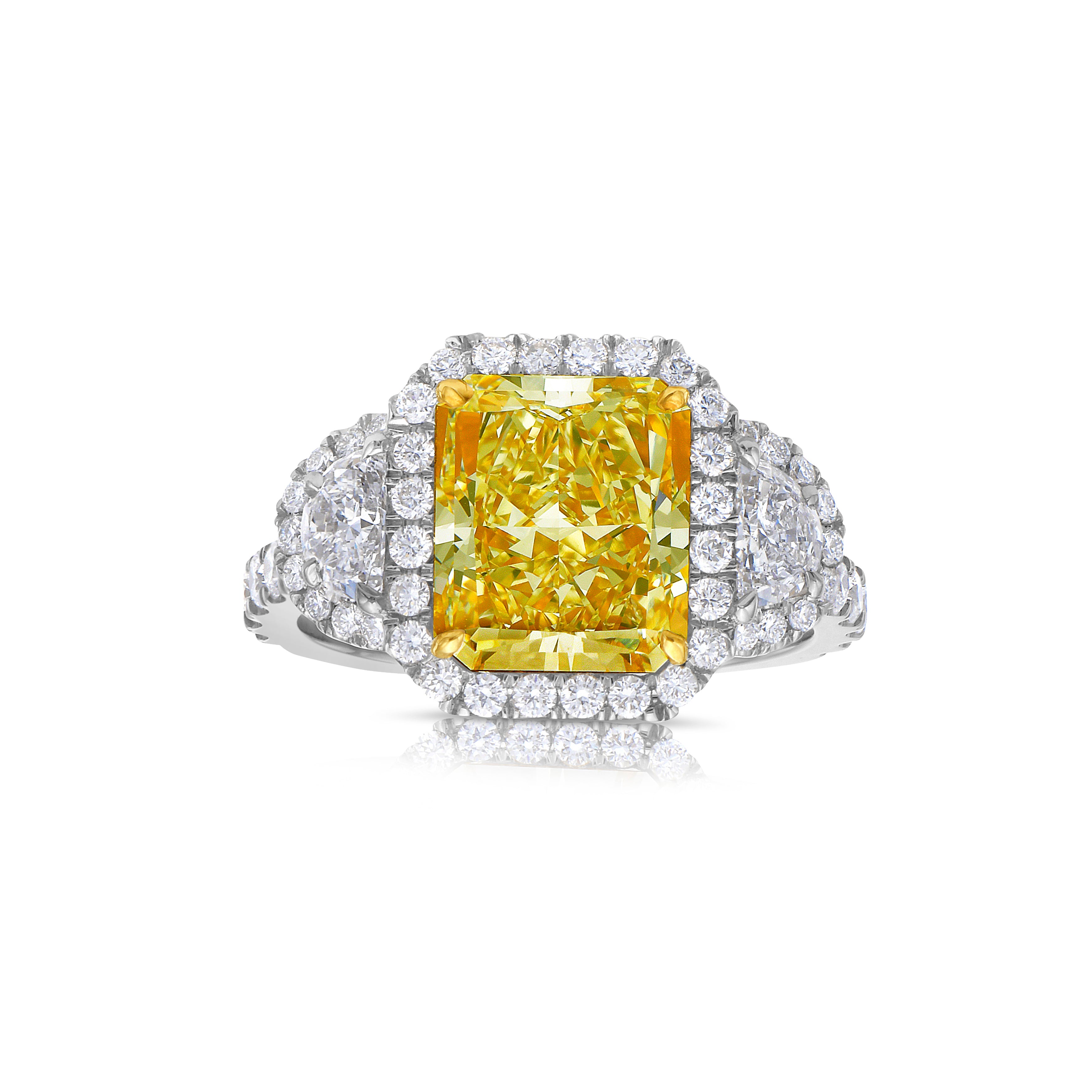 3.5ct Yellow Elongated Radiant Diamond Engagement Ring – Rare Colors