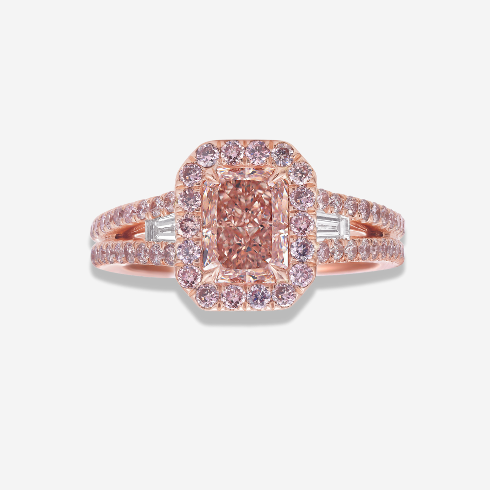 1 Carat Pink Radiant Diamond Halo Engagement Ring – Rare Colors