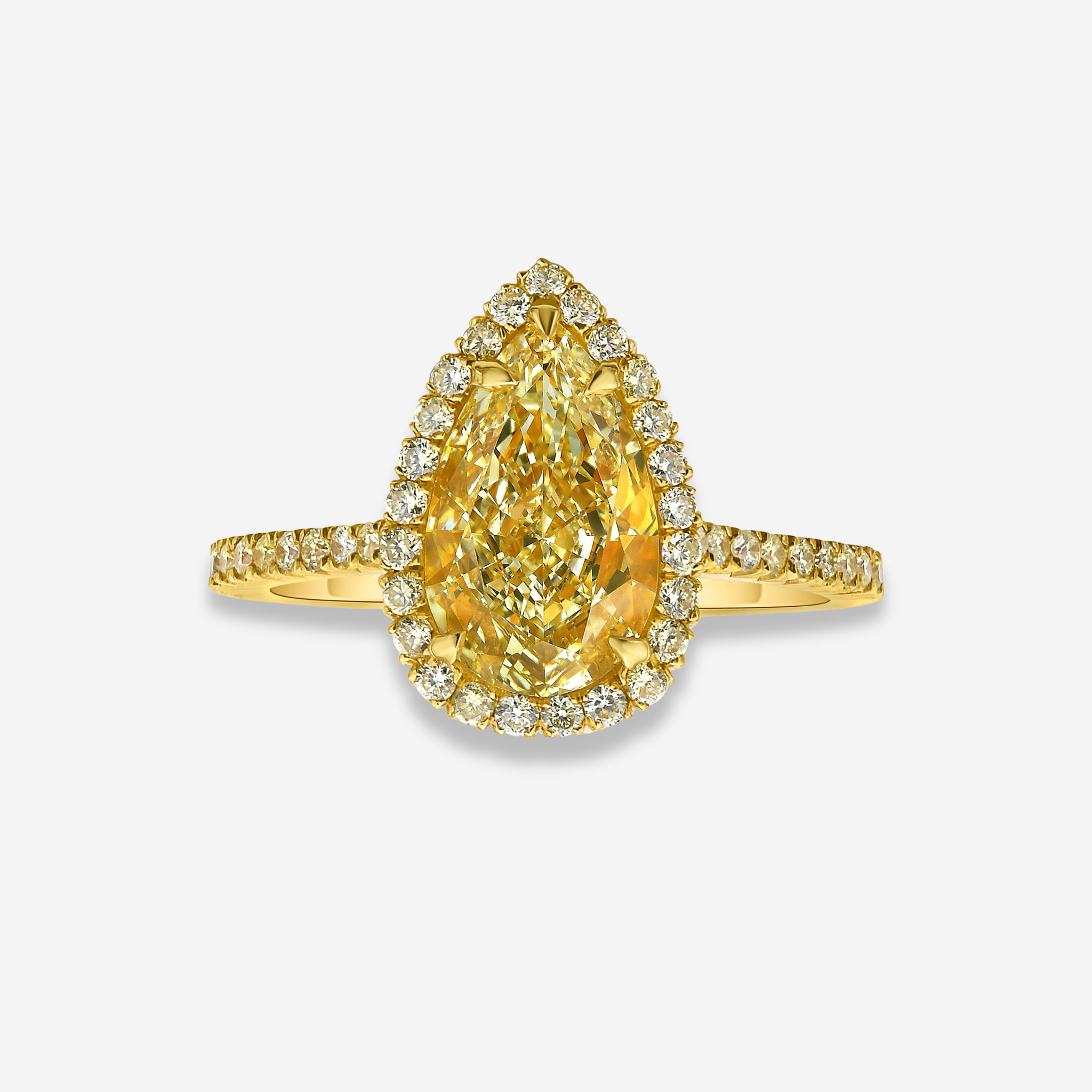 2ct Yellow Pear Diamond Golden Halo Engagement Ring – Rare Colors