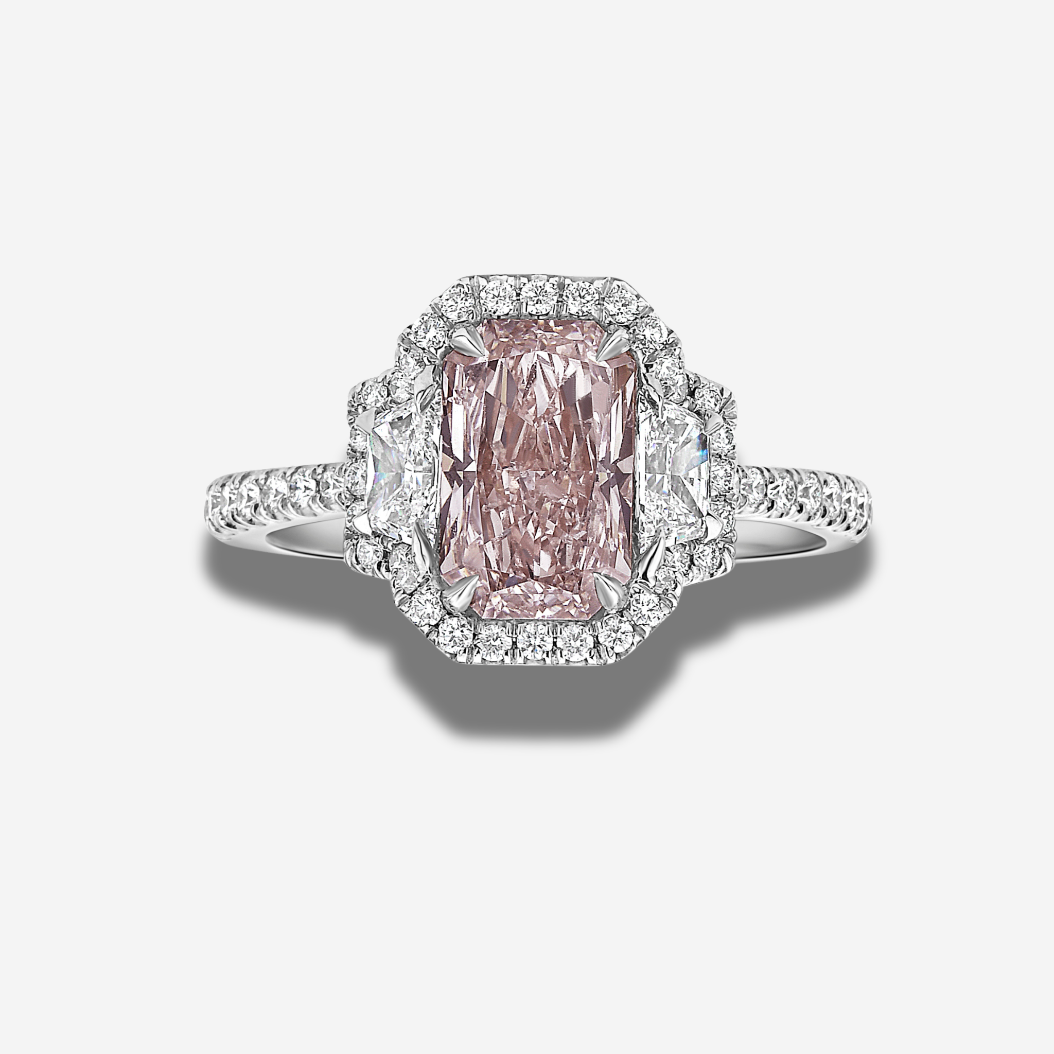 1.5ct Fancy Light Orangy Pink Elongated Radiant Diamond Engagement Rin ...