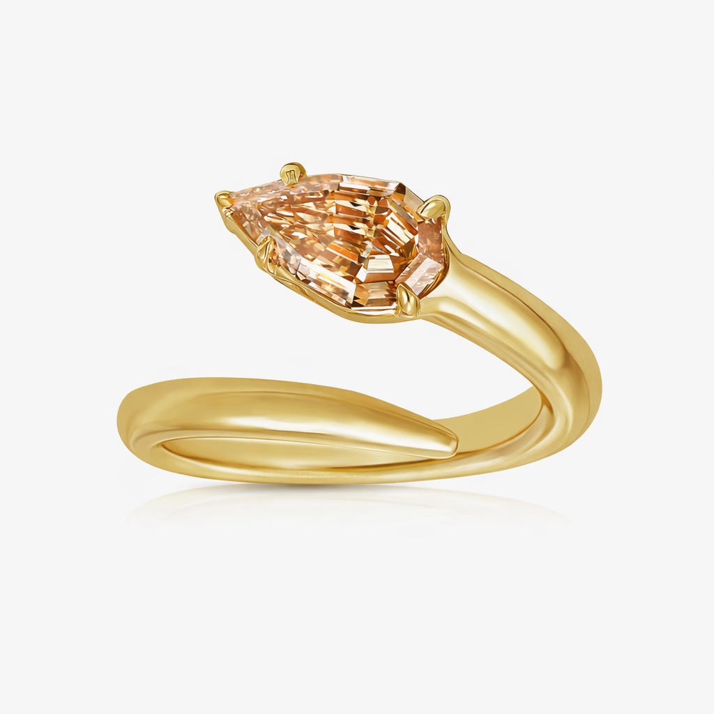 Champagne Diamond Gold Spiral Ring – Rare Colors